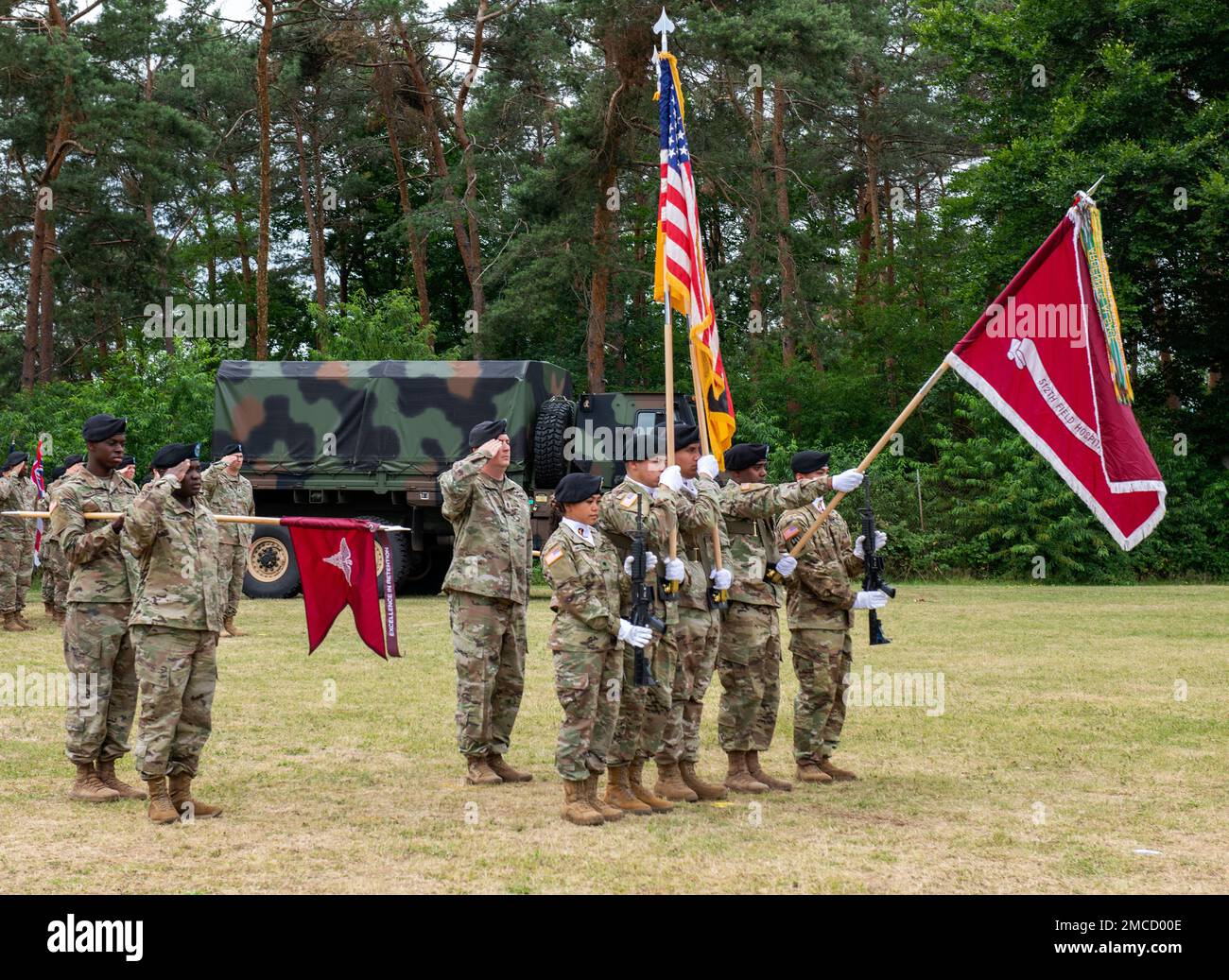 U.S. Soldiers with the 512th Field Hospital render honors during a ...