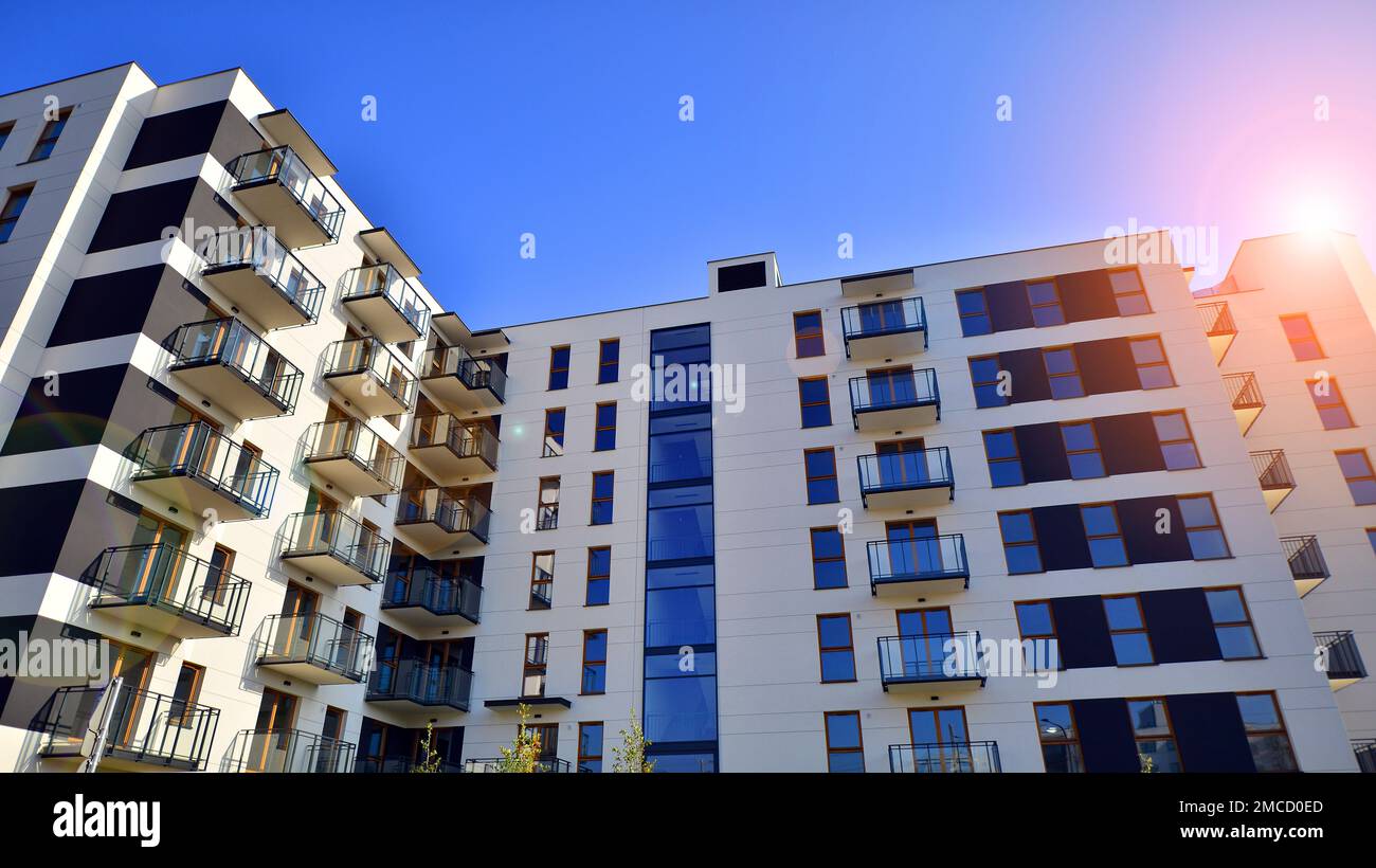 Modern european residential architecture on a sunny day. Exterior of ...