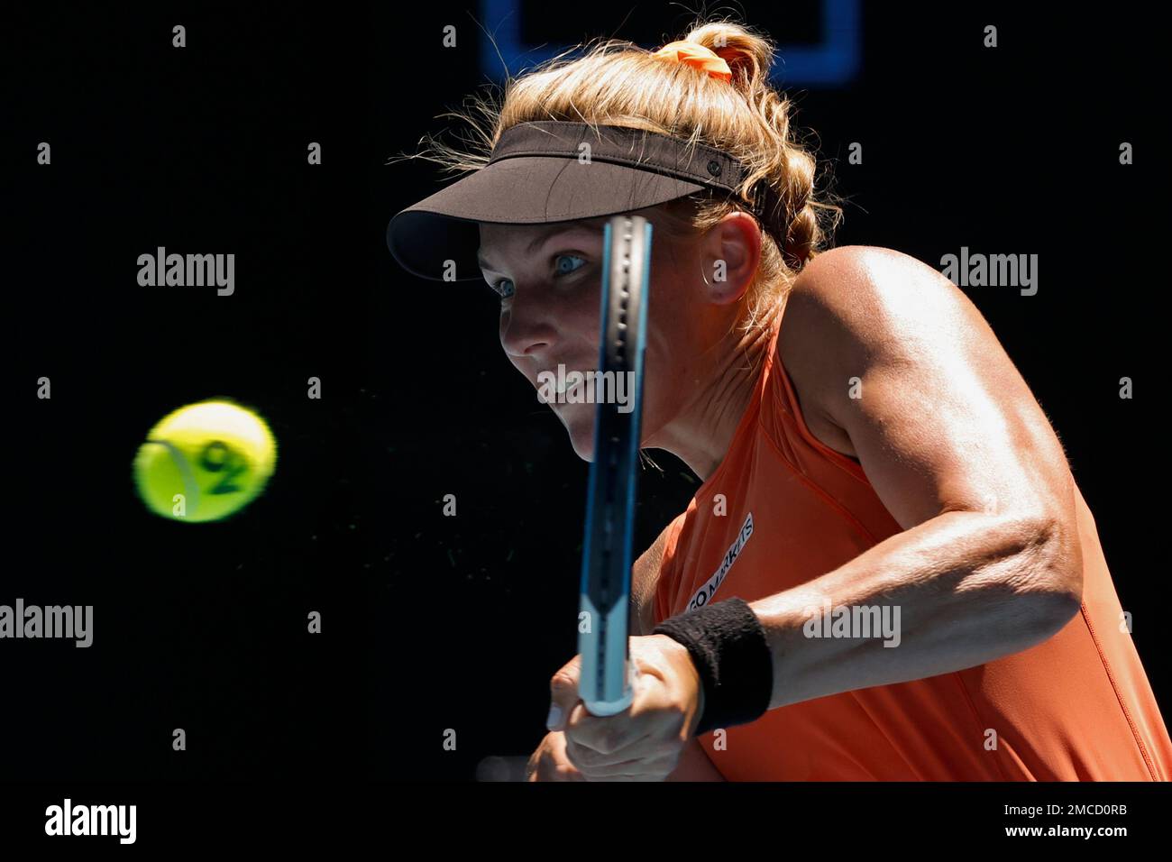 Maddison Inglis of Australia plays a backhand return to Kaia Kanepi of ...