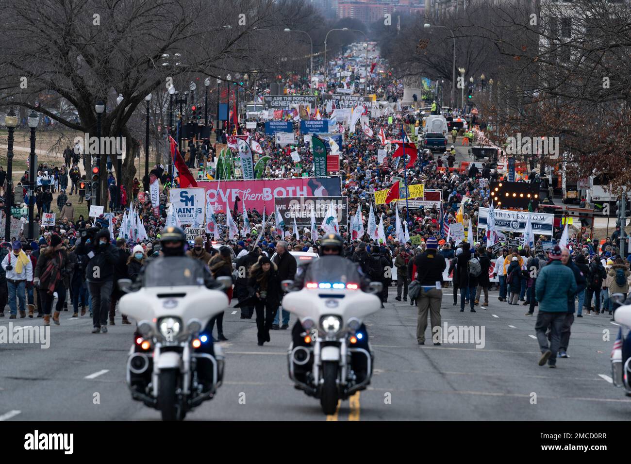 Anti-abortion activists march towards the U.S. Supreme Court during the ...