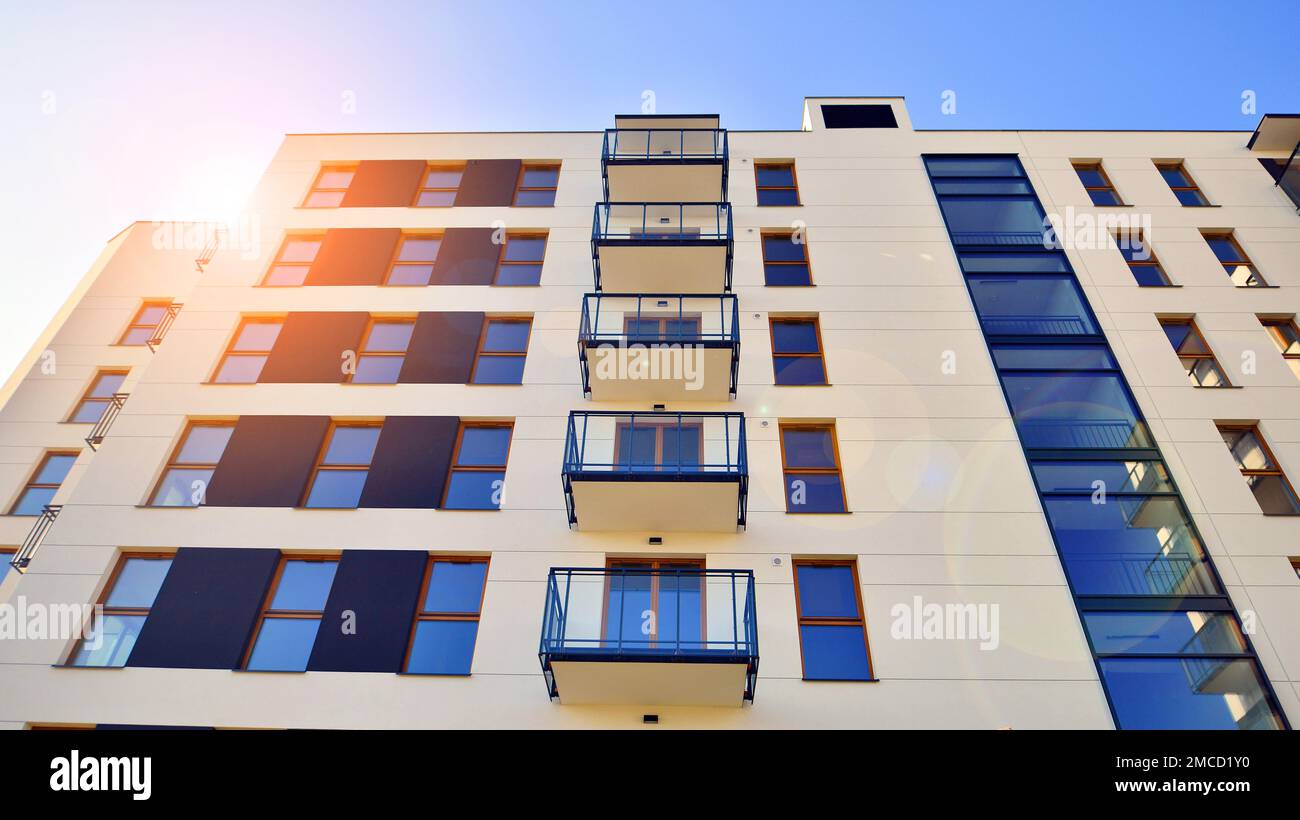 Modern european residential architecture on a sunny day. Exterior of ...