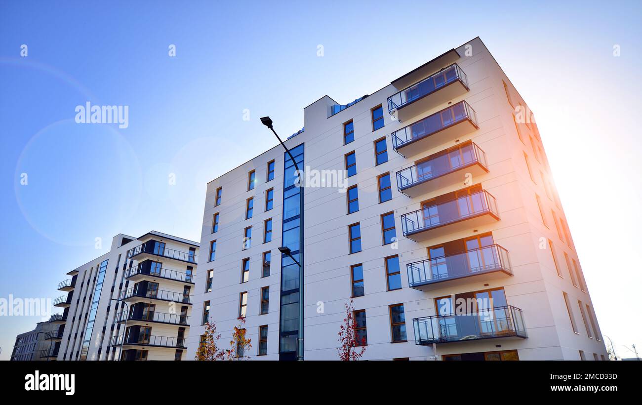 Modern european residential architecture on a sunny day. Exterior of ...