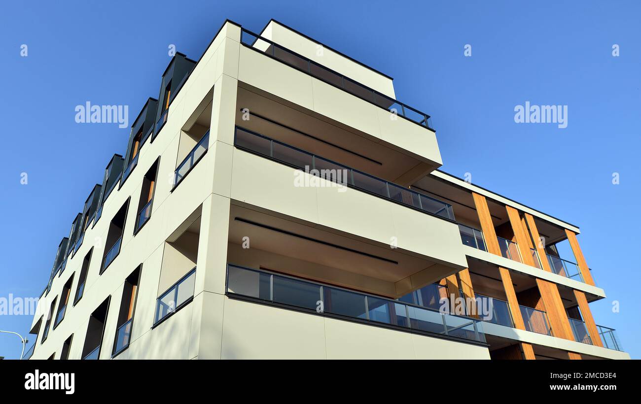 Modern european residential architecture on a sunny day. Exterior of ...