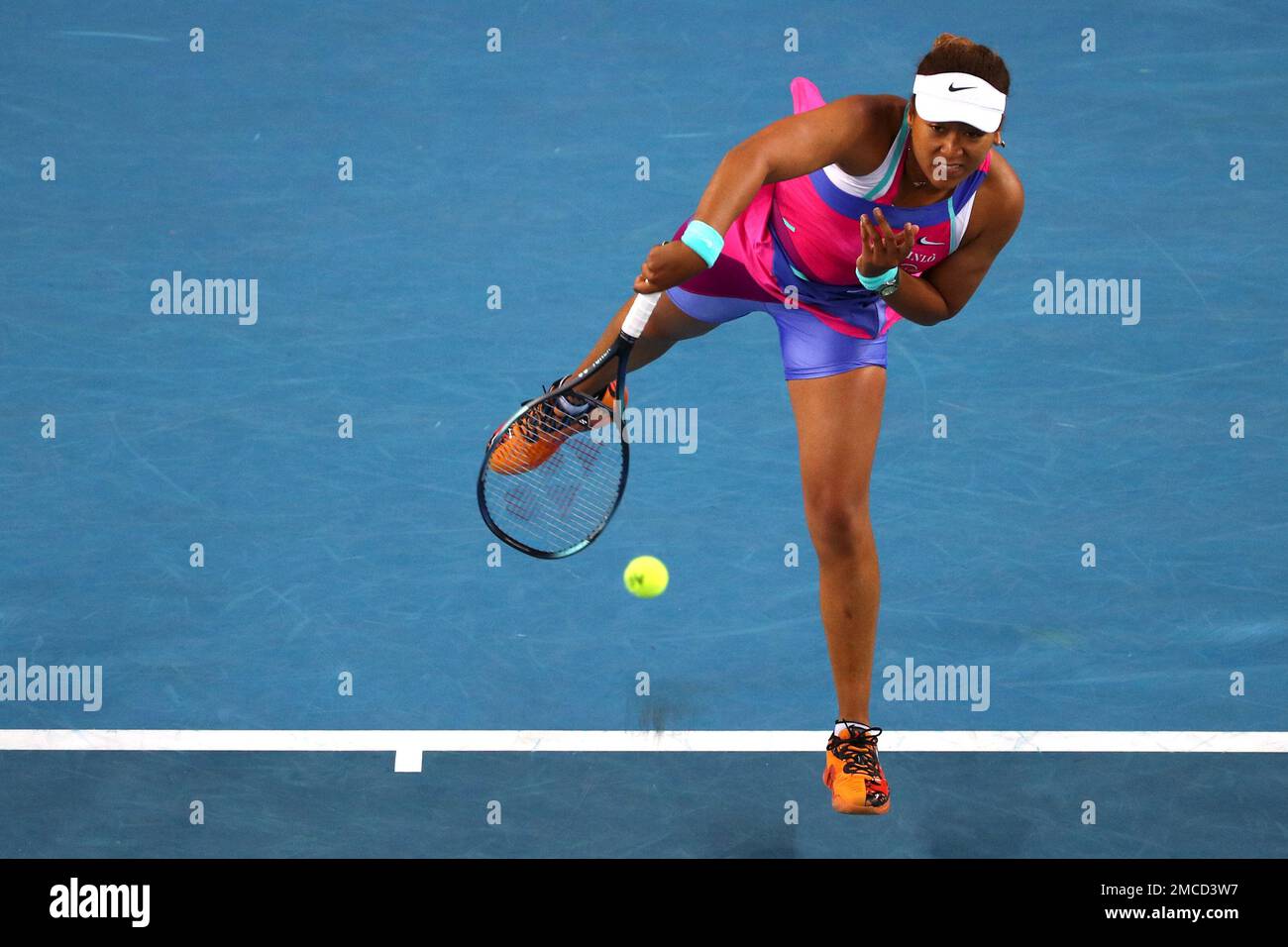 Naomi Osaka of Japan serves to Amanda Anisimova of the U.S. during ...