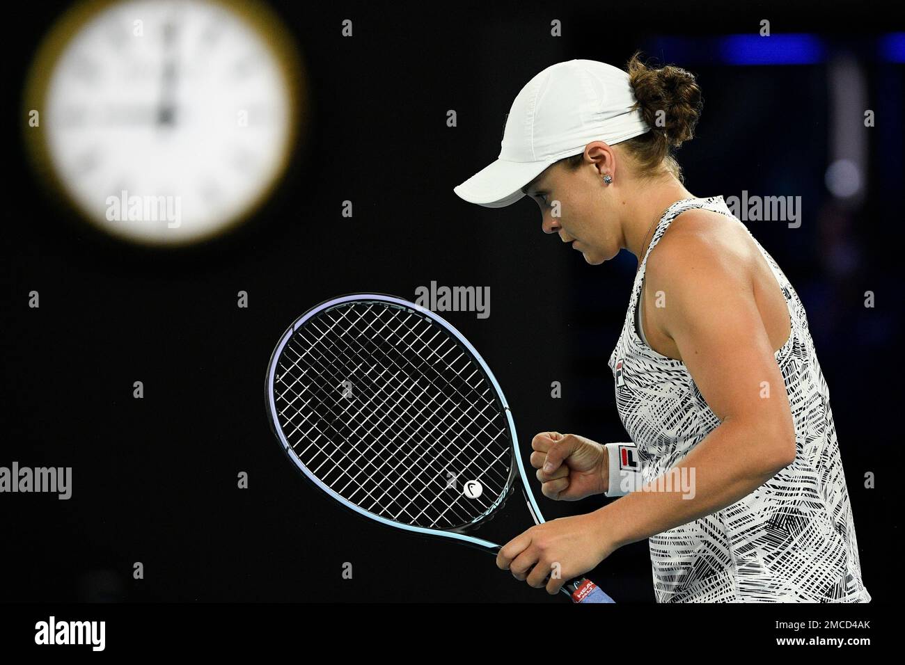 Ash Barty of Australia reacts after defeating Camila Giorgi of Italy in their third round match ...