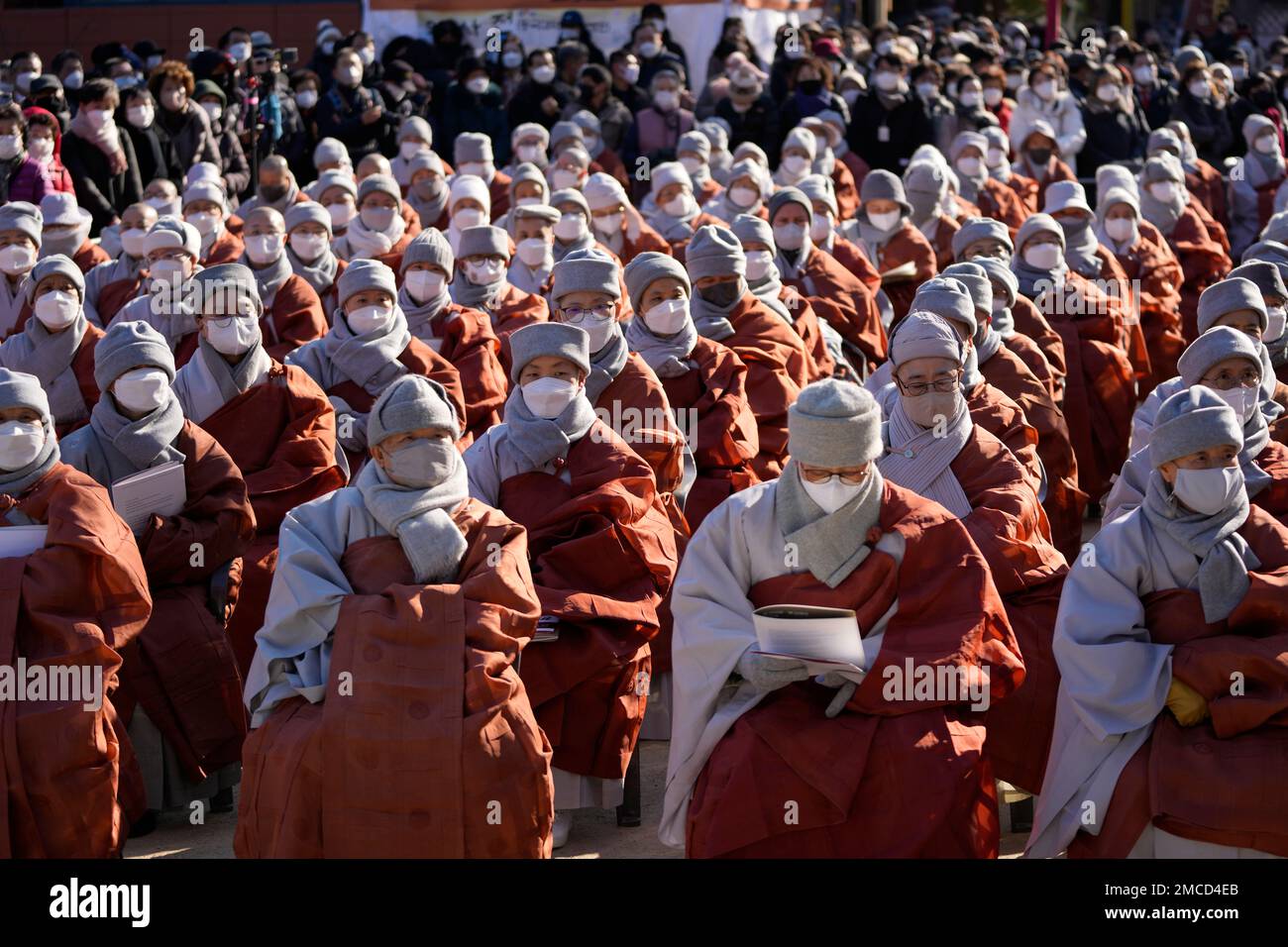 South Korean Buddhist monks participate at a rally at the Jogye temple ...