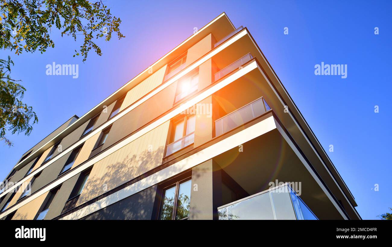 Modern european residential architecture on a sunny day. Exterior of ...
