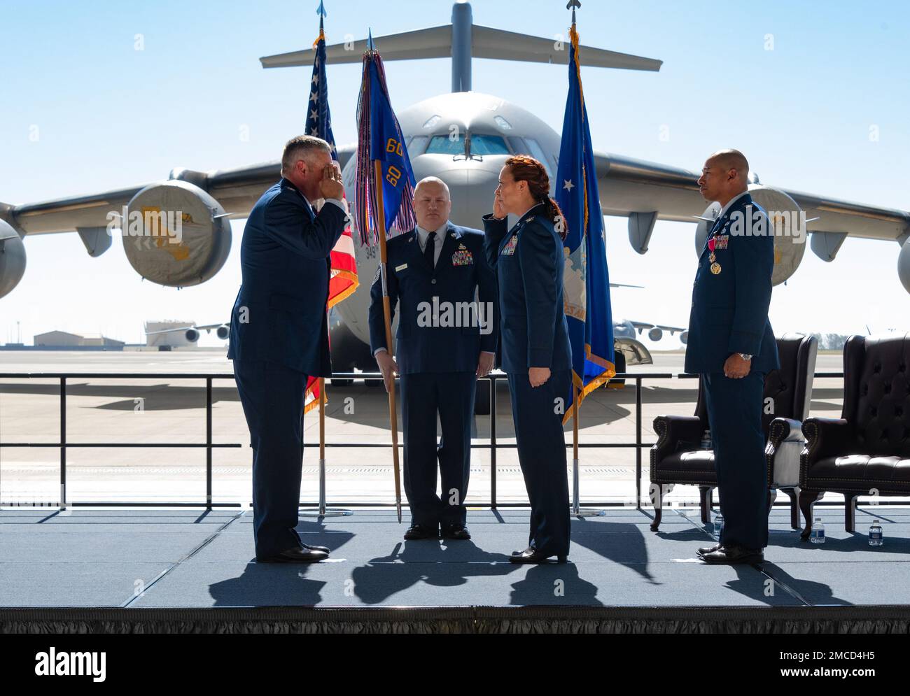 U.S. Air Force Col. Corey Simmons, left, 60th Air Mobility Wing ...