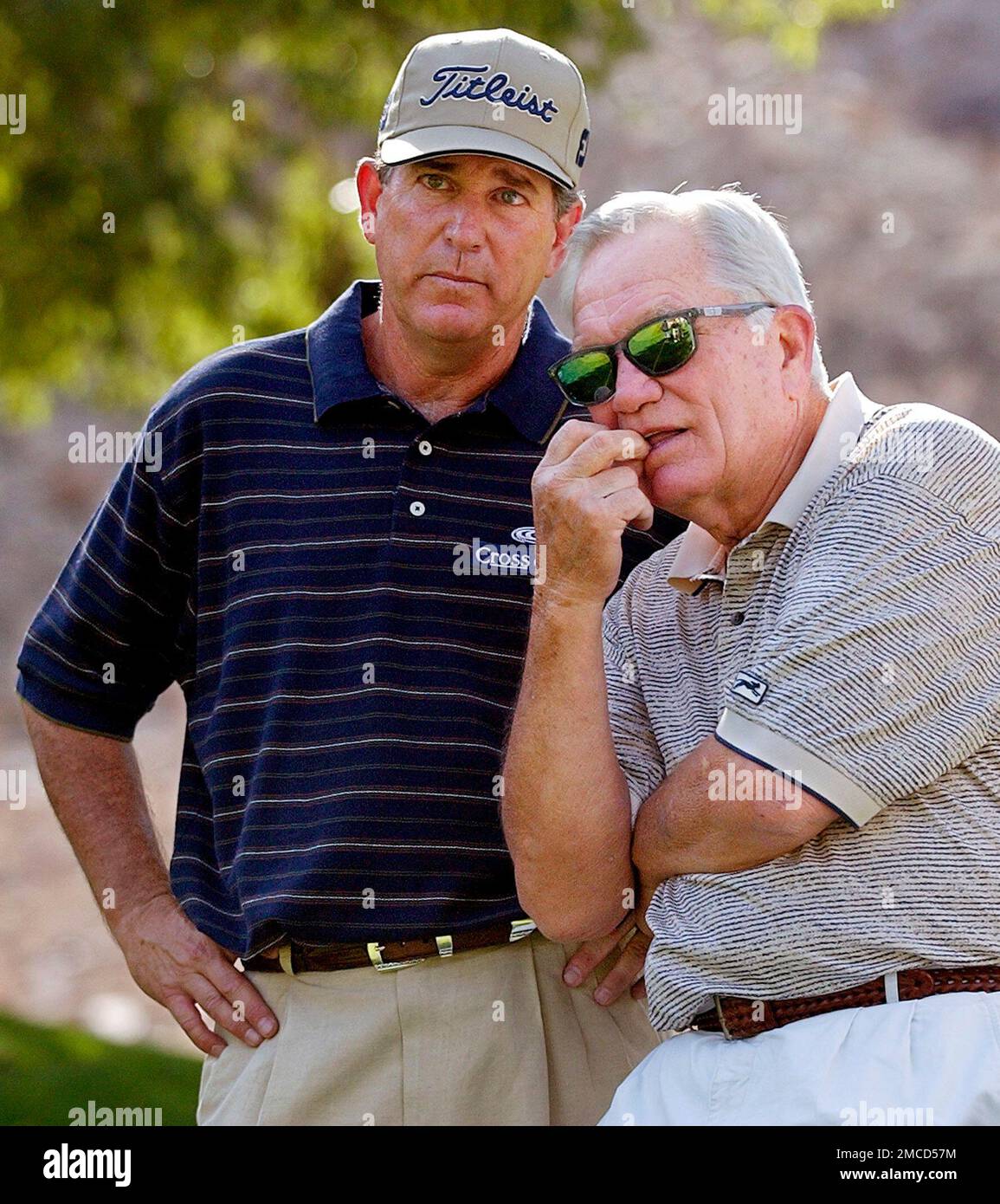 FILE - Jay Haas, left, talks to 1968 Masters champion Bob Goalby on the ...