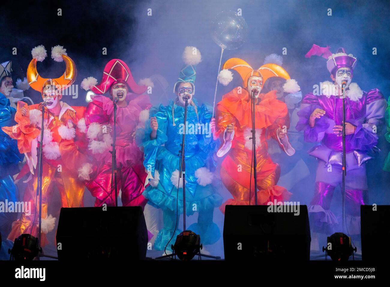 A murga group performs during the inaugural carnival parade in ...