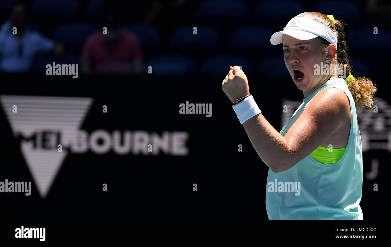 Jelena Ostapenko of Latvia reacts during her third round match against ...