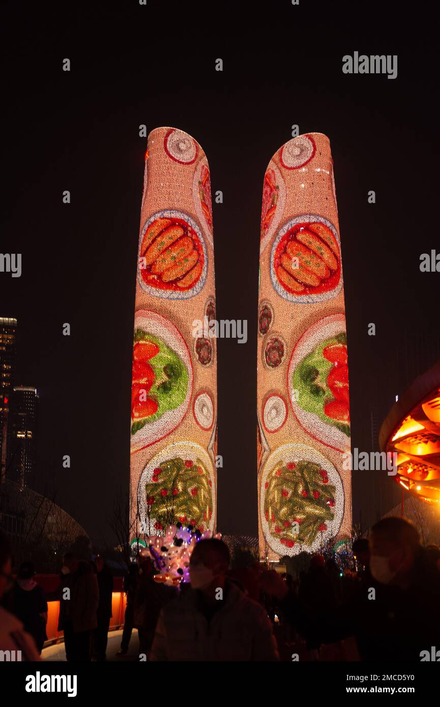 CHENGDU, CHINA - JANUARY 21, 2023 - Citizens watch a light show themed ...
