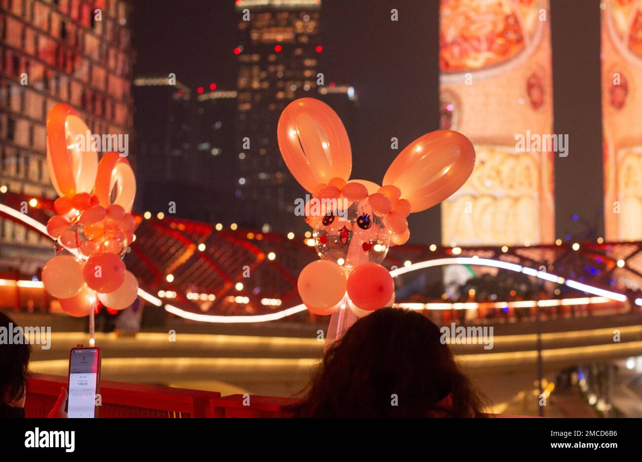 CHENGDU, CHINA - JANUARY 21, 2023 - Citizens watch a light show themed ...