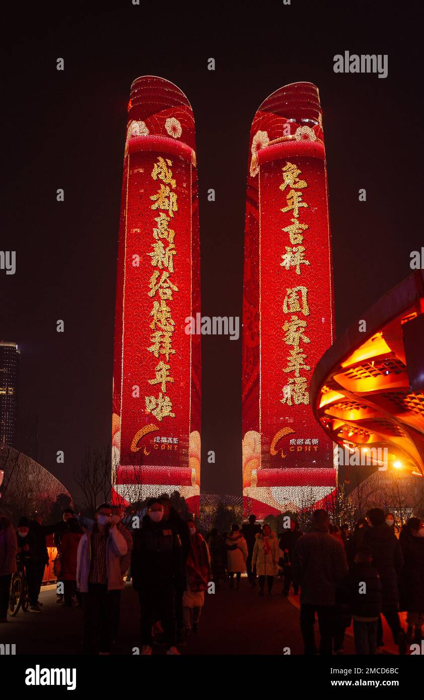 CHENGDU, CHINA - JANUARY 21, 2023 - Citizens watch a light show themed ...