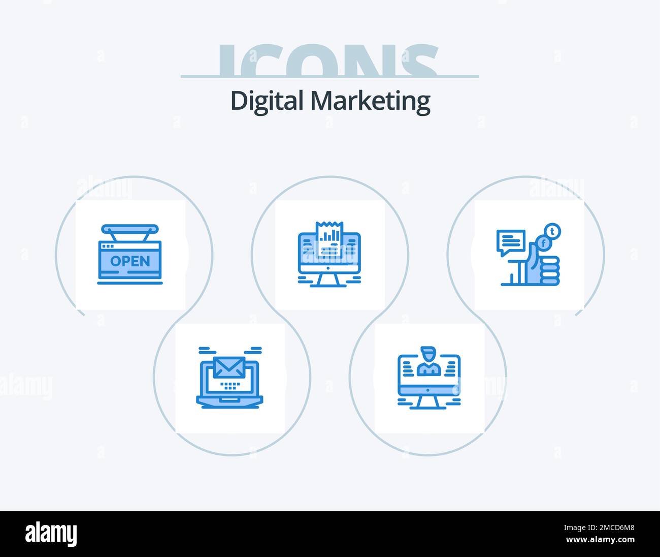 Digital Marketing Blue Icon Pack 5 Icon Design. laptop. report. report ...