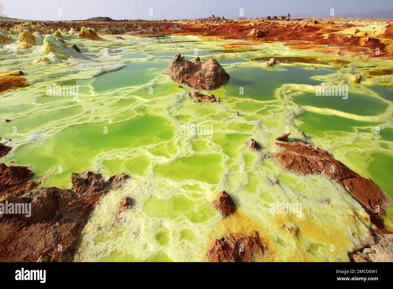 An aerial shot of colorful hot Acid Pools, Danakil Depression, Ethiopia ...