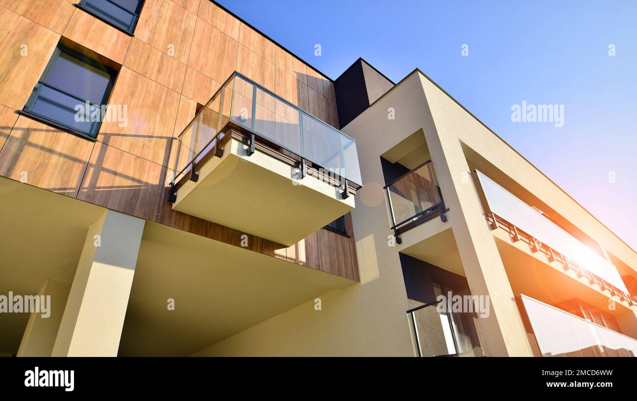 Modern european residential architecture on a sunny day. Exterior of ...