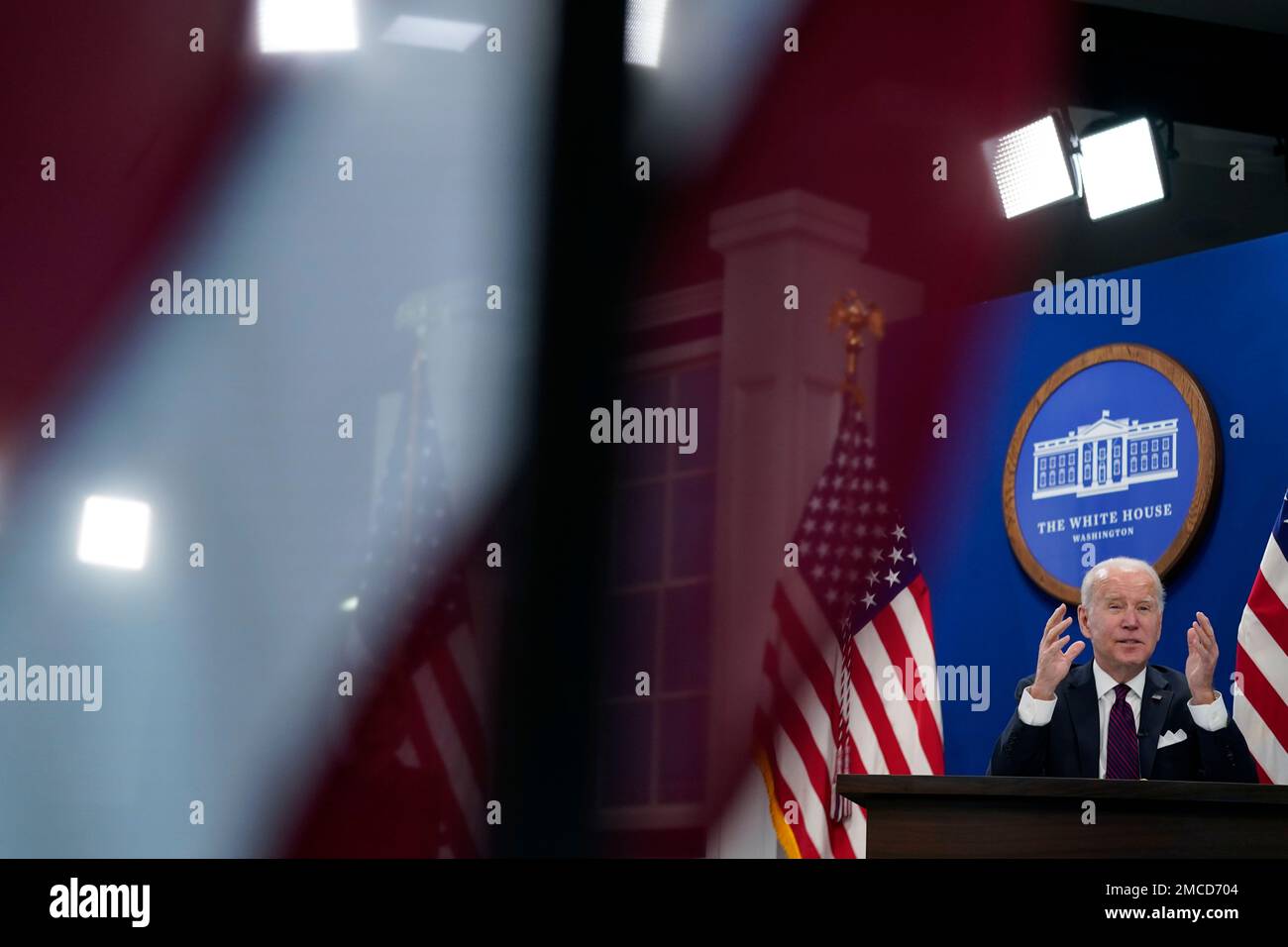 President Joe Biden speaks during a meeting with the President's ...