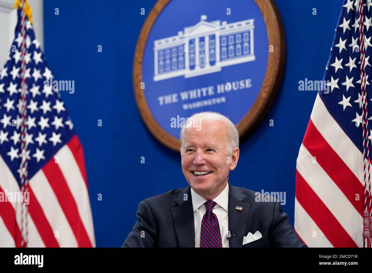 President Joe Biden speaks during a meeting with the President's ...
