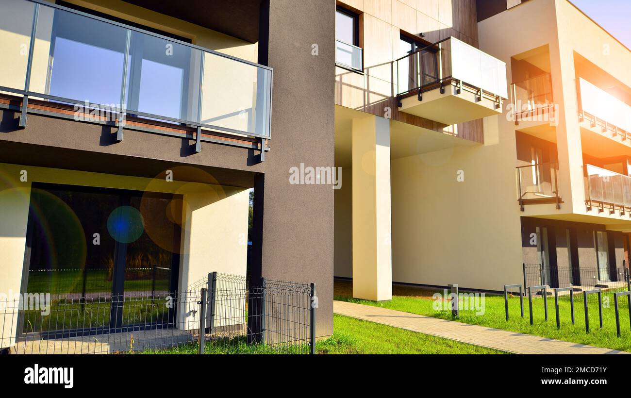 Modern european residential architecture on a sunny day. Exterior of ...