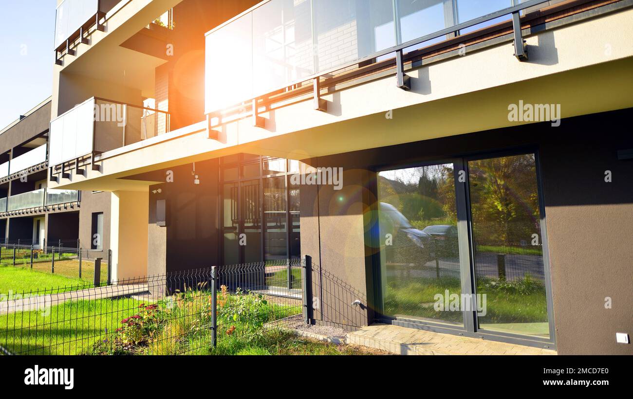 Modern european residential architecture on a sunny day. Exterior of ...