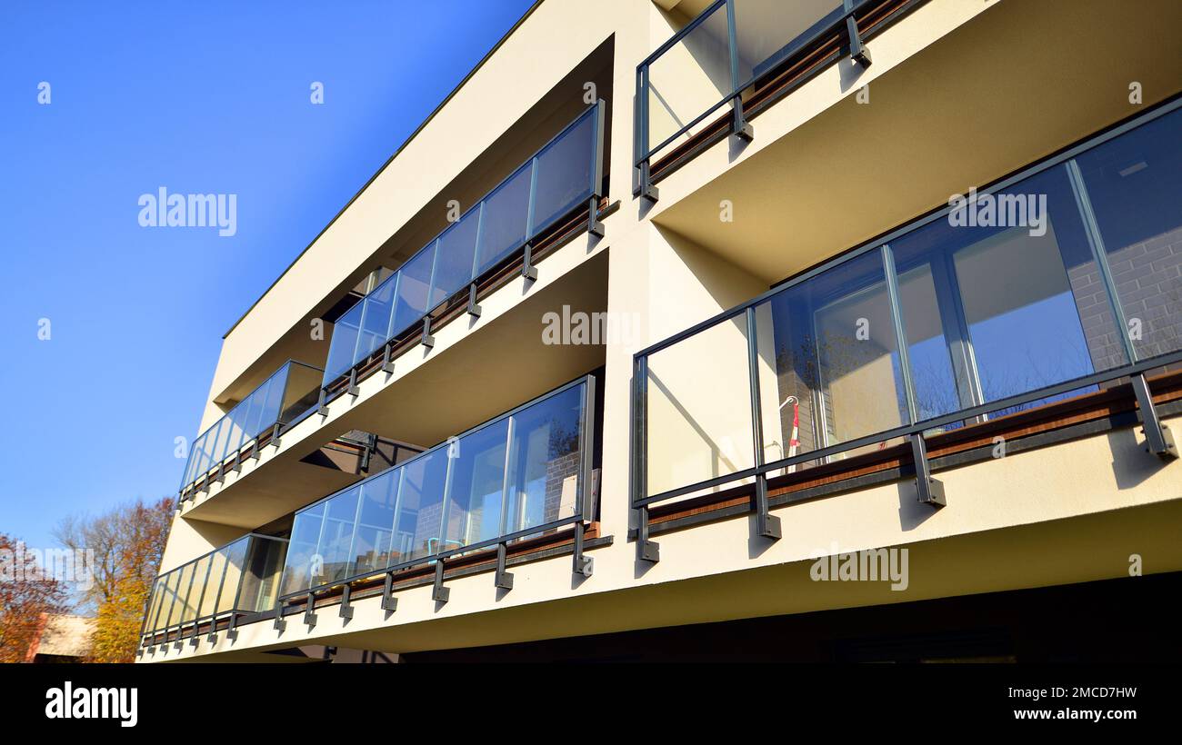 Modern european residential architecture on a sunny day. Exterior of ...