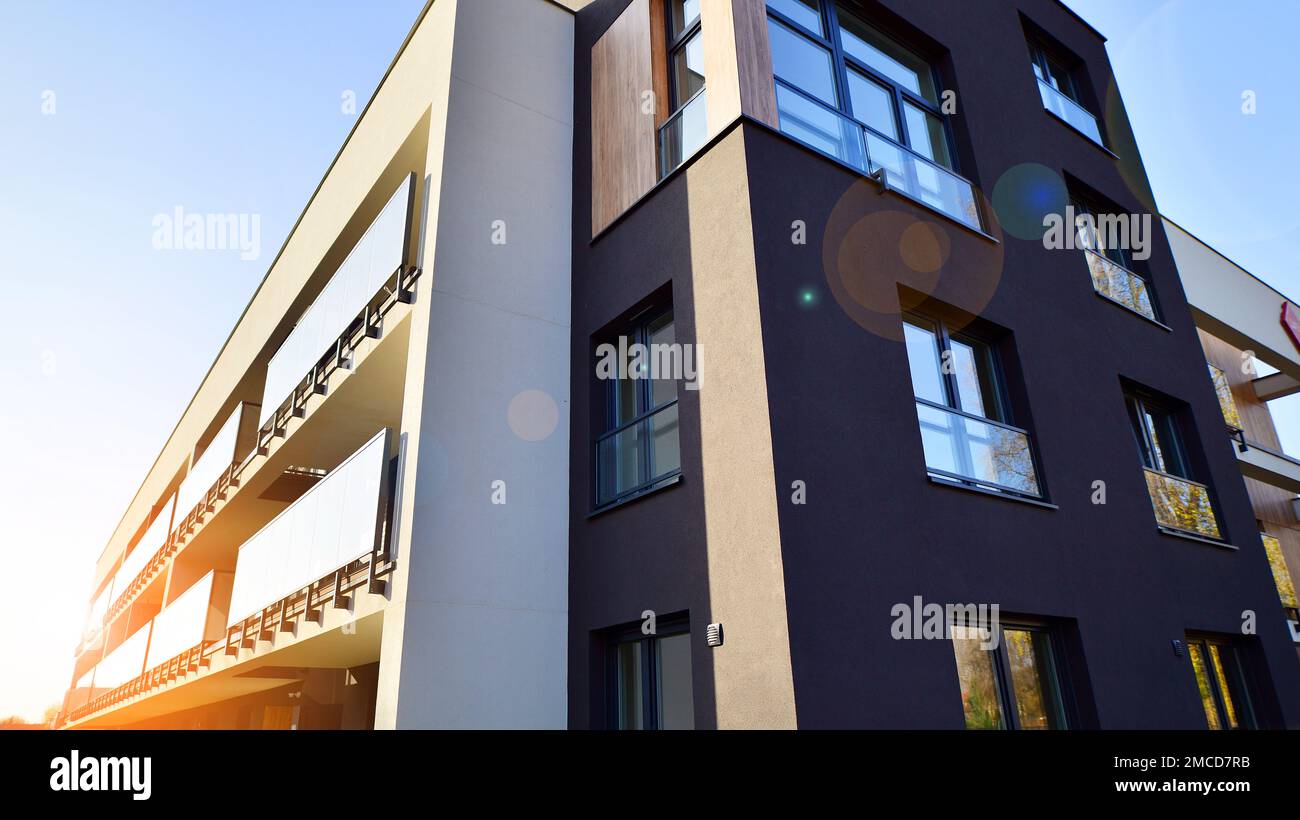 Modern european residential architecture on a sunny day. Exterior of ...