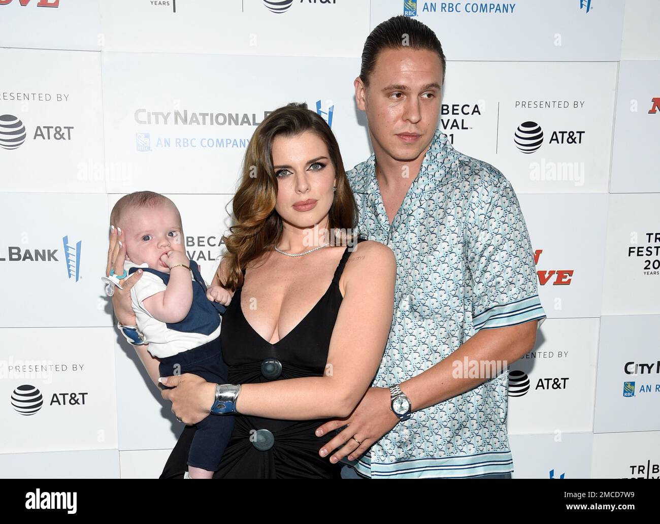 Actress Julia Fox, left, with husband Peter Artemiev and son Valentino ...