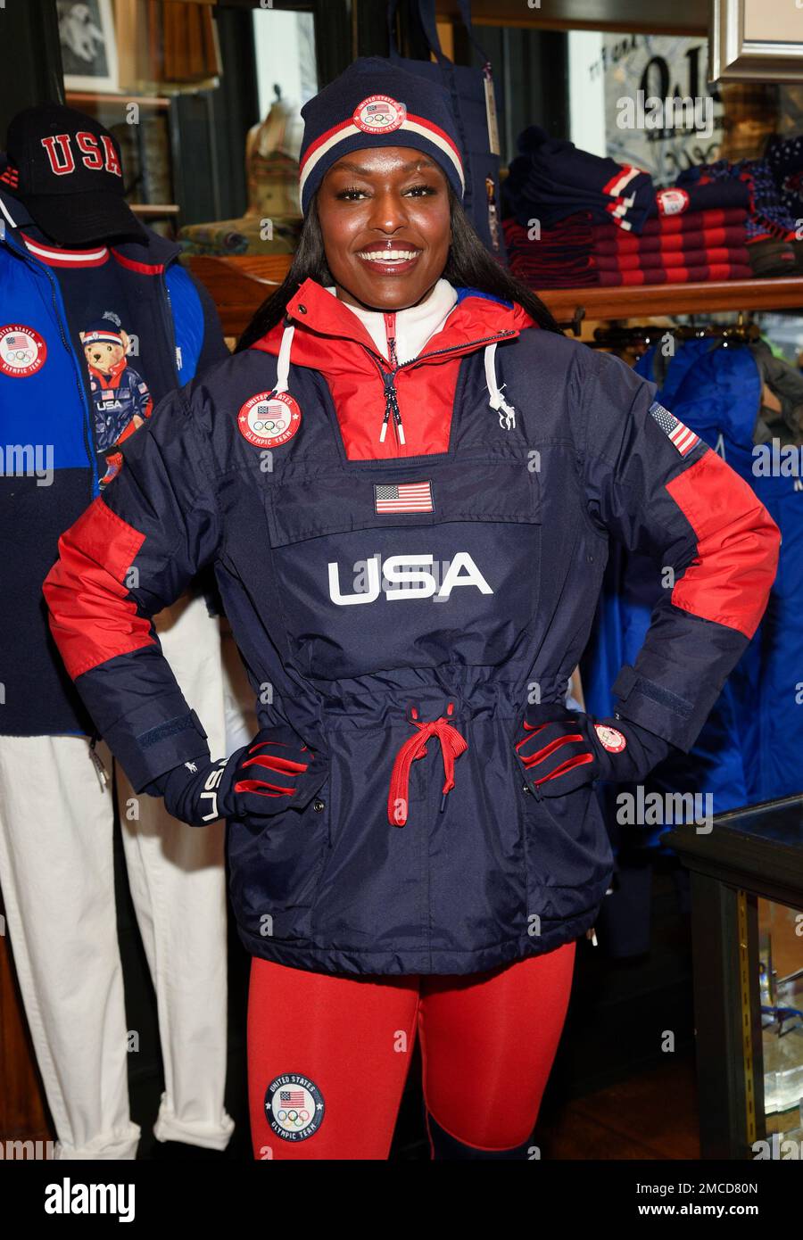 Bobsledder Aja Evans models the Team USA Beijing winter Olympics ...