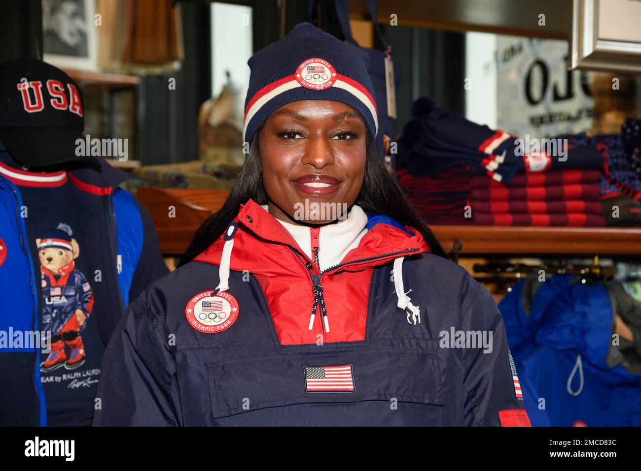 Bobsledder Aja Evans models the Team USA Beijing winter Olympics ...