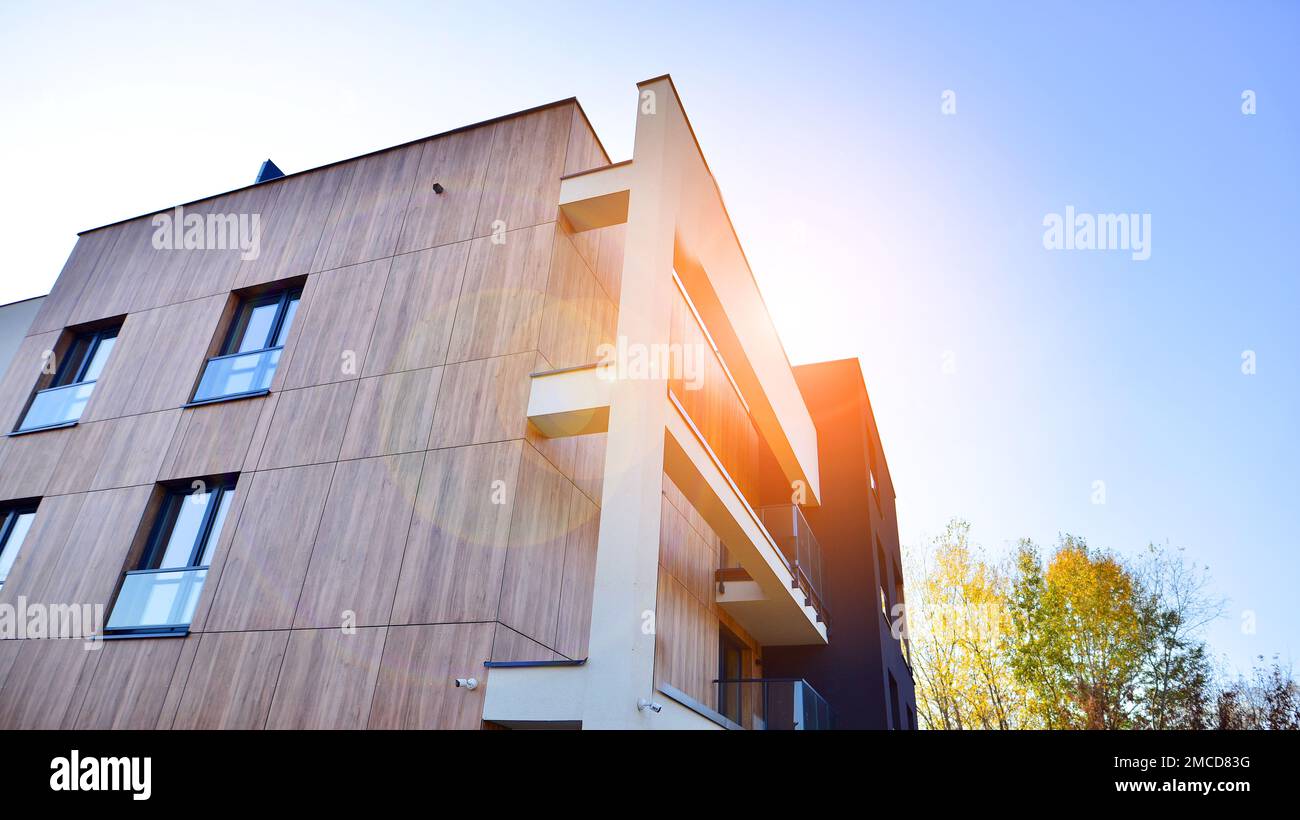Modern european residential architecture on a sunny day. Exterior of ...