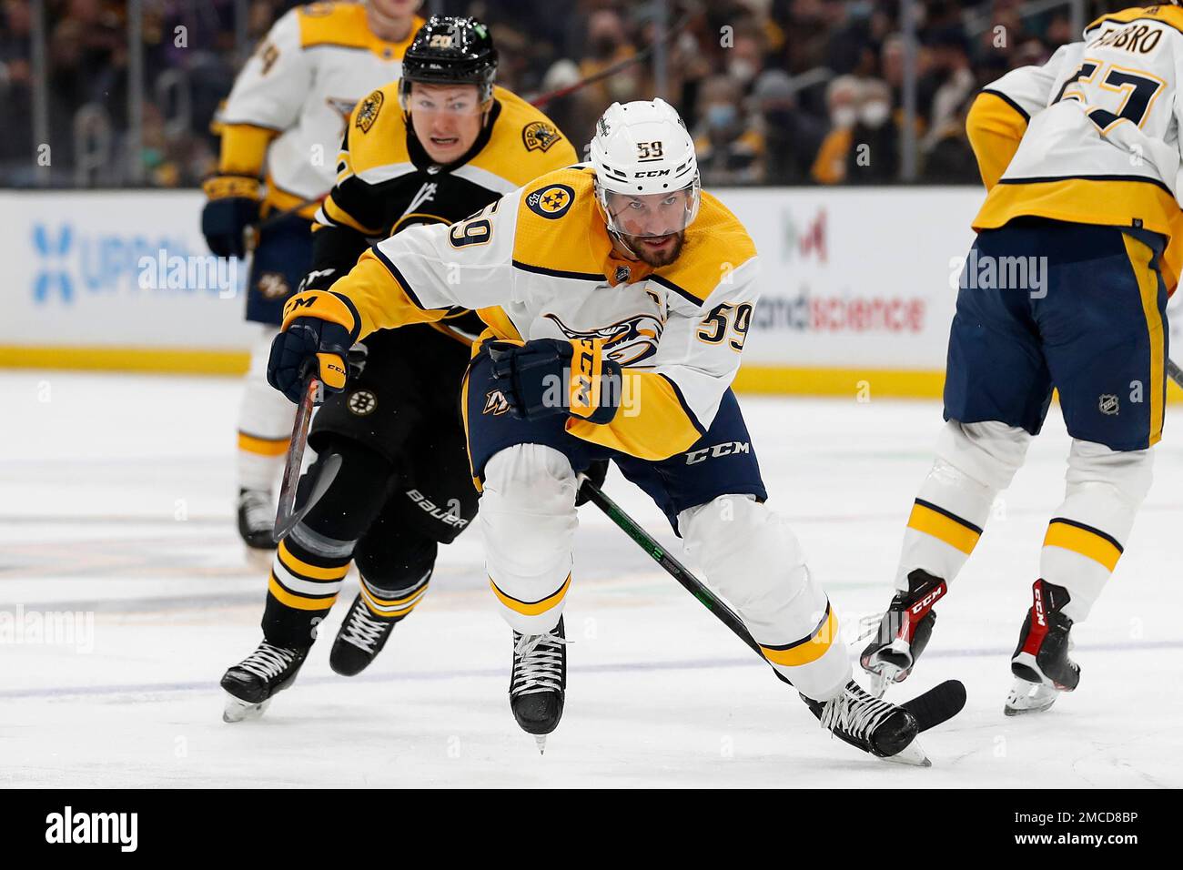 Nashville Predators' Roman Josi races after the puck during the first ...
