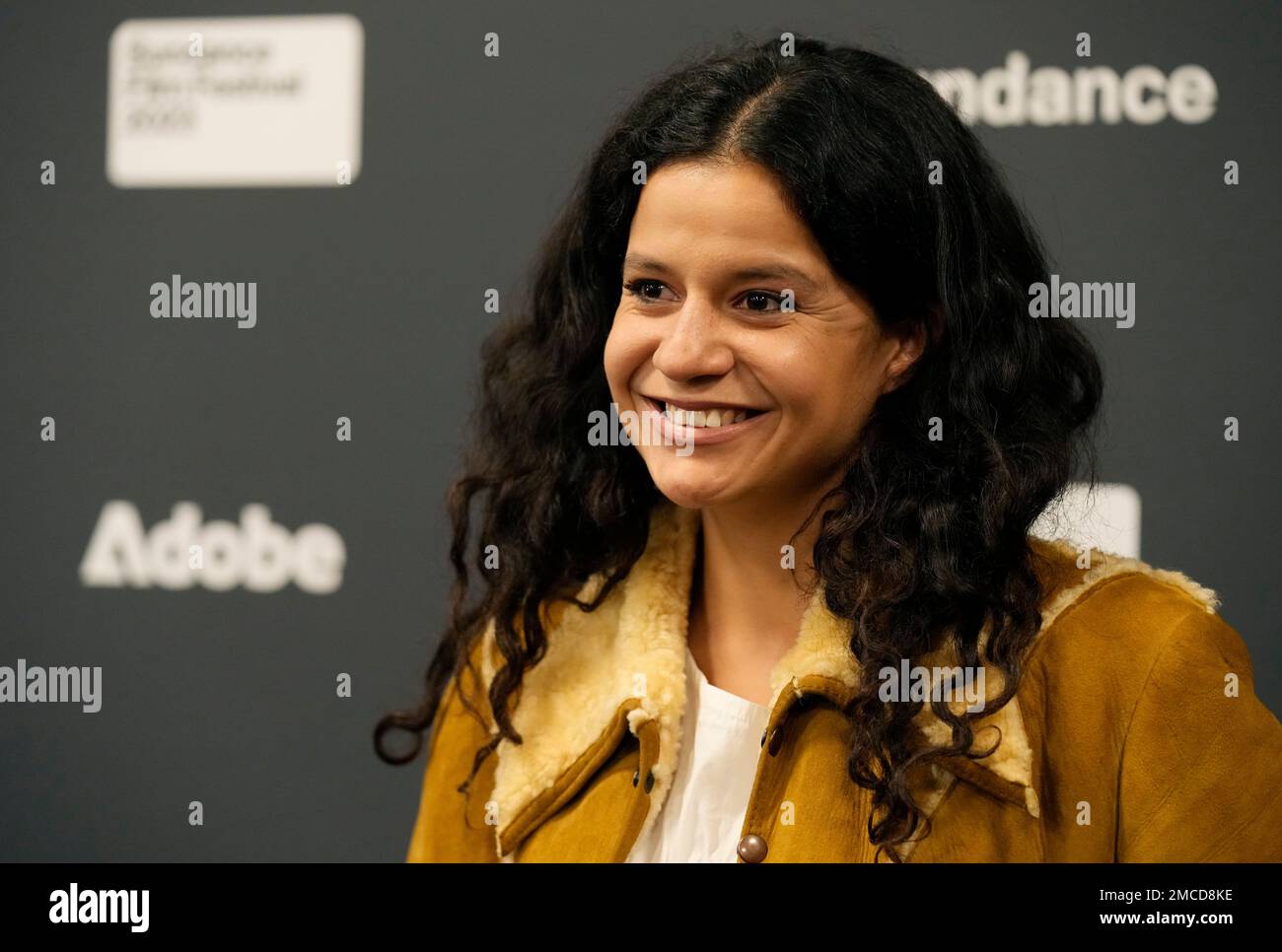 Ana Scotney poses at the premiere of the film "Bad Behaviour" at the ...