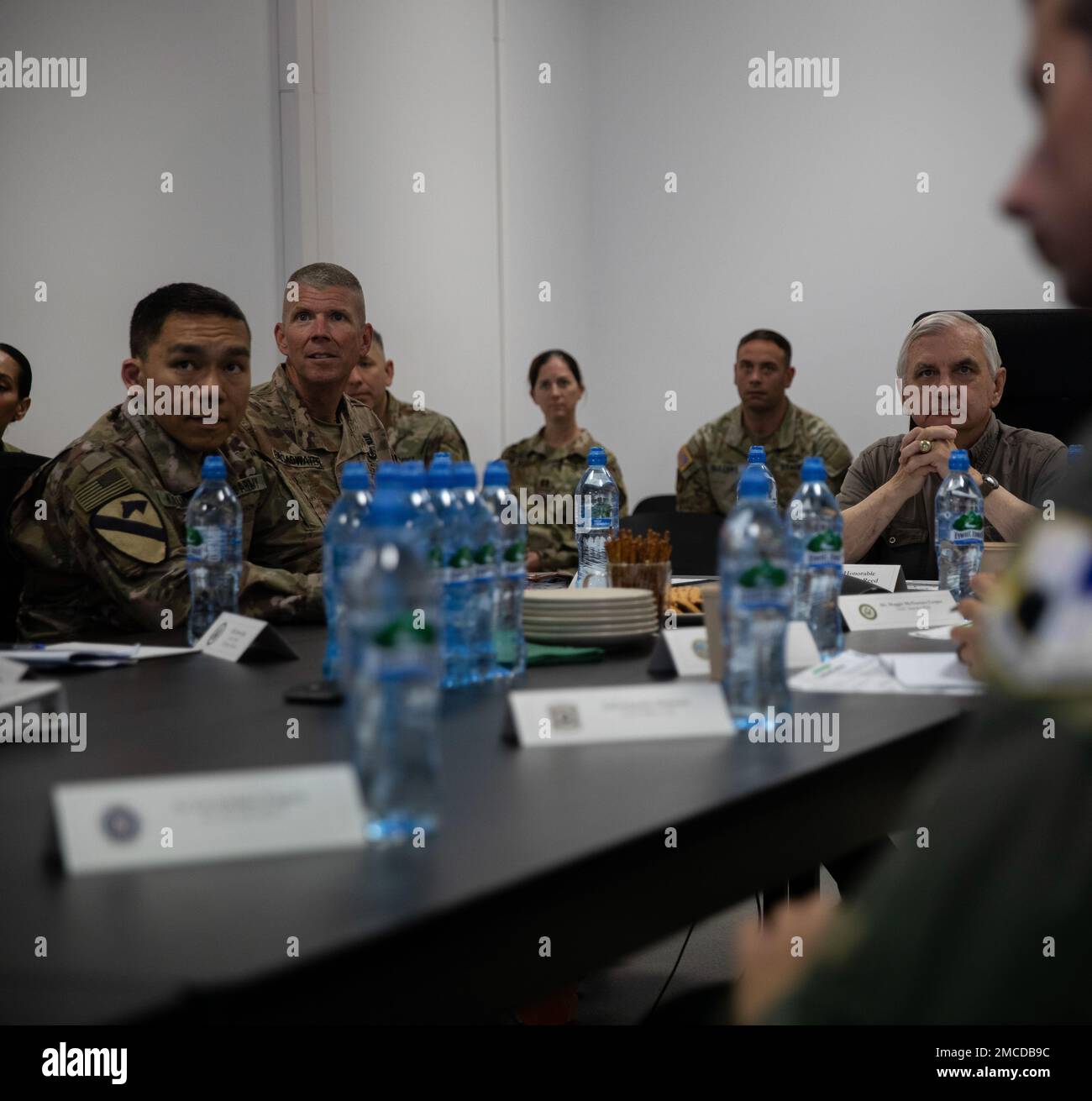 U.S. Army Col. Kaname Kuniyuki (far left) briefs Sen. Jack Reed, Senate ...
