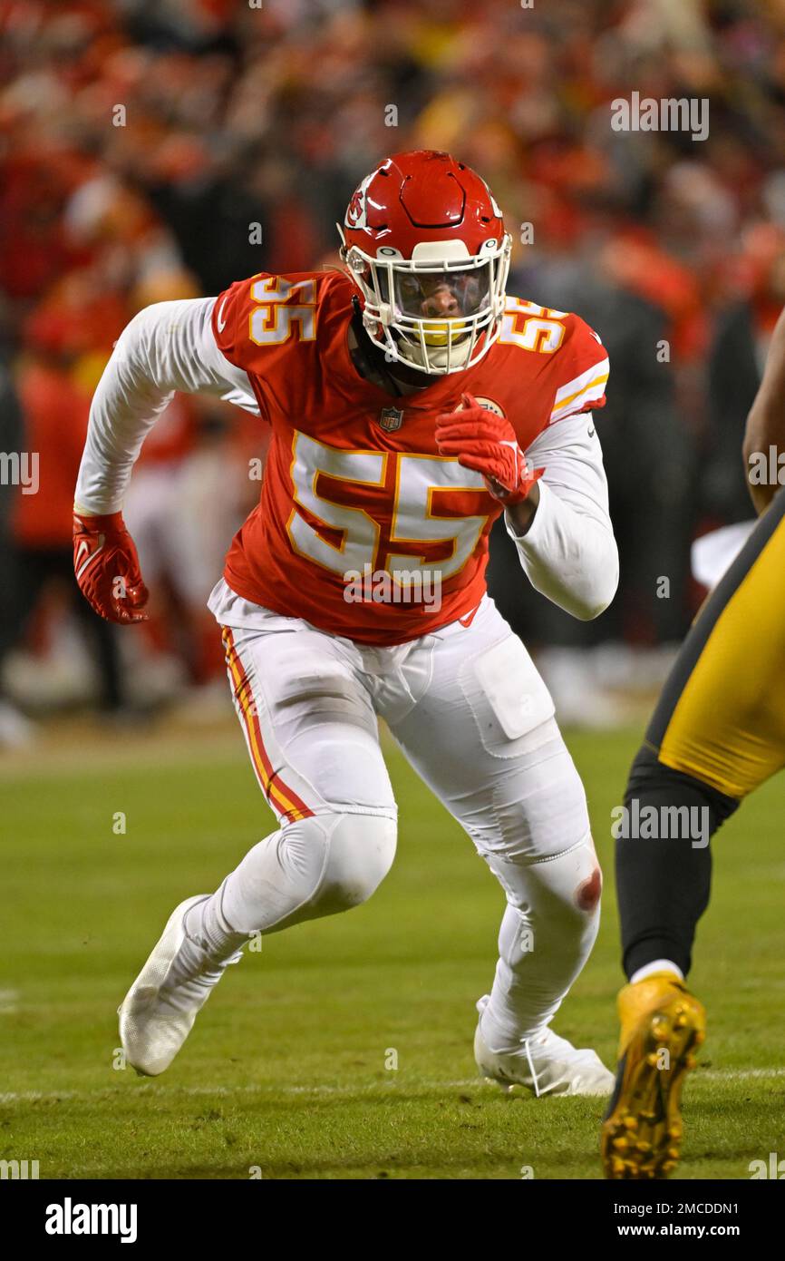 Kansas City Chiefs defensive end Frank Clark rushes against the ...