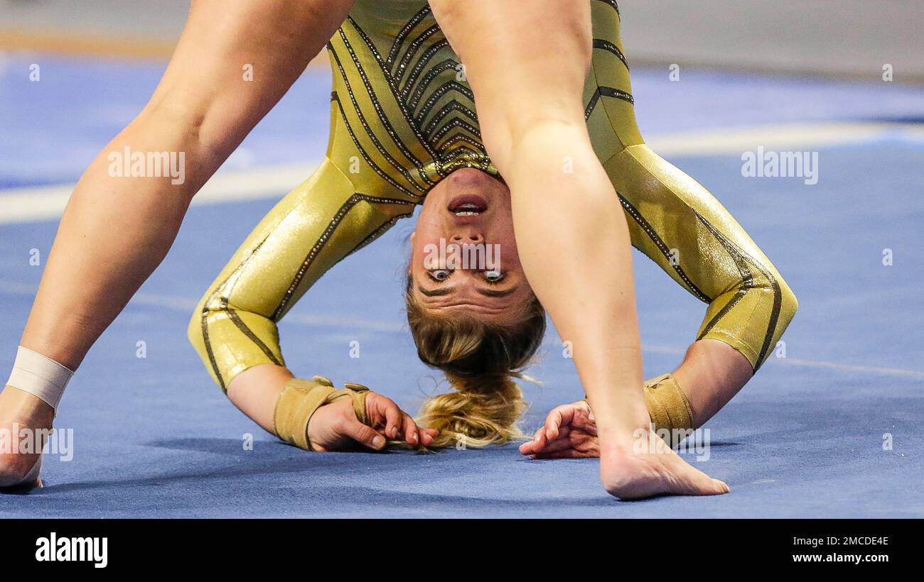 UCLA's Pauline Tratz competes in floor exercise during an NCAA ...