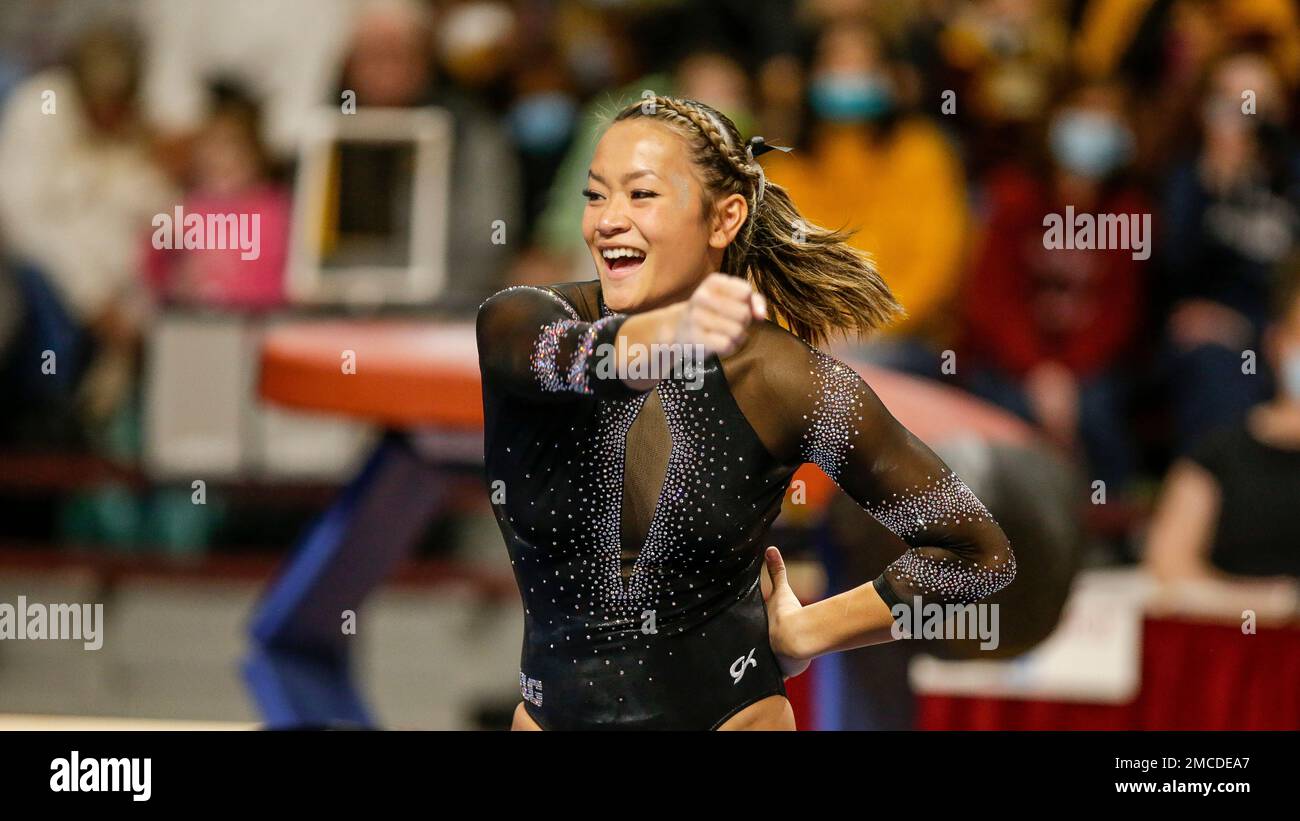 Iowa's Adeline Kenlin competes on the floor exercise during an NCAA ...