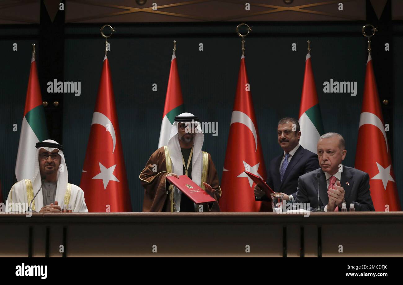 FILE - Turkey's President Recep Tayyip Erdogan, right, and Sheikh ...