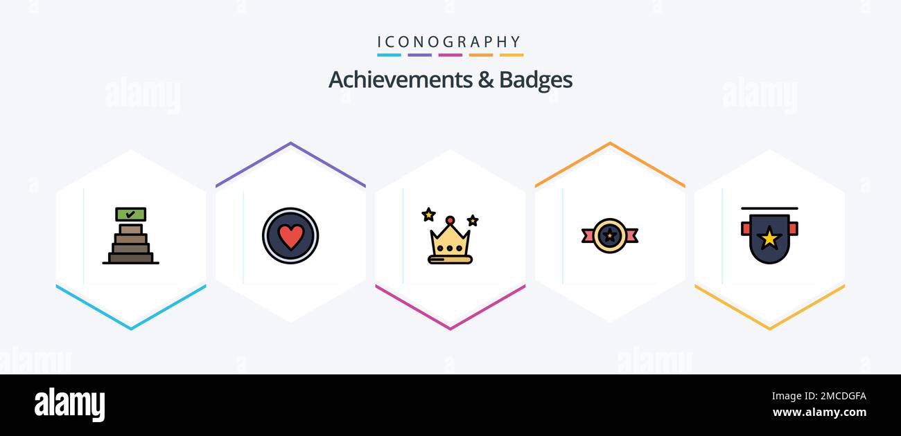Achievements and Badges 25 FilledLine icon pack including insignia ...