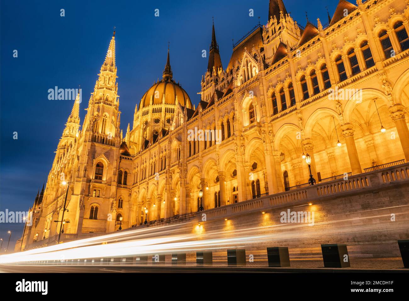 Illuminated Budapest Parliament building at night, Hungary Stock Photo ...