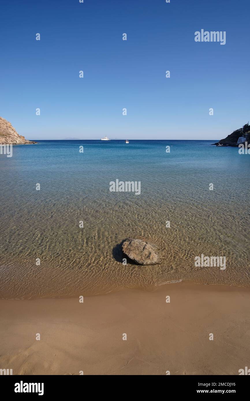 The stunning turquoise sandy beach of Kolitsani View in Ios Cyclades ...