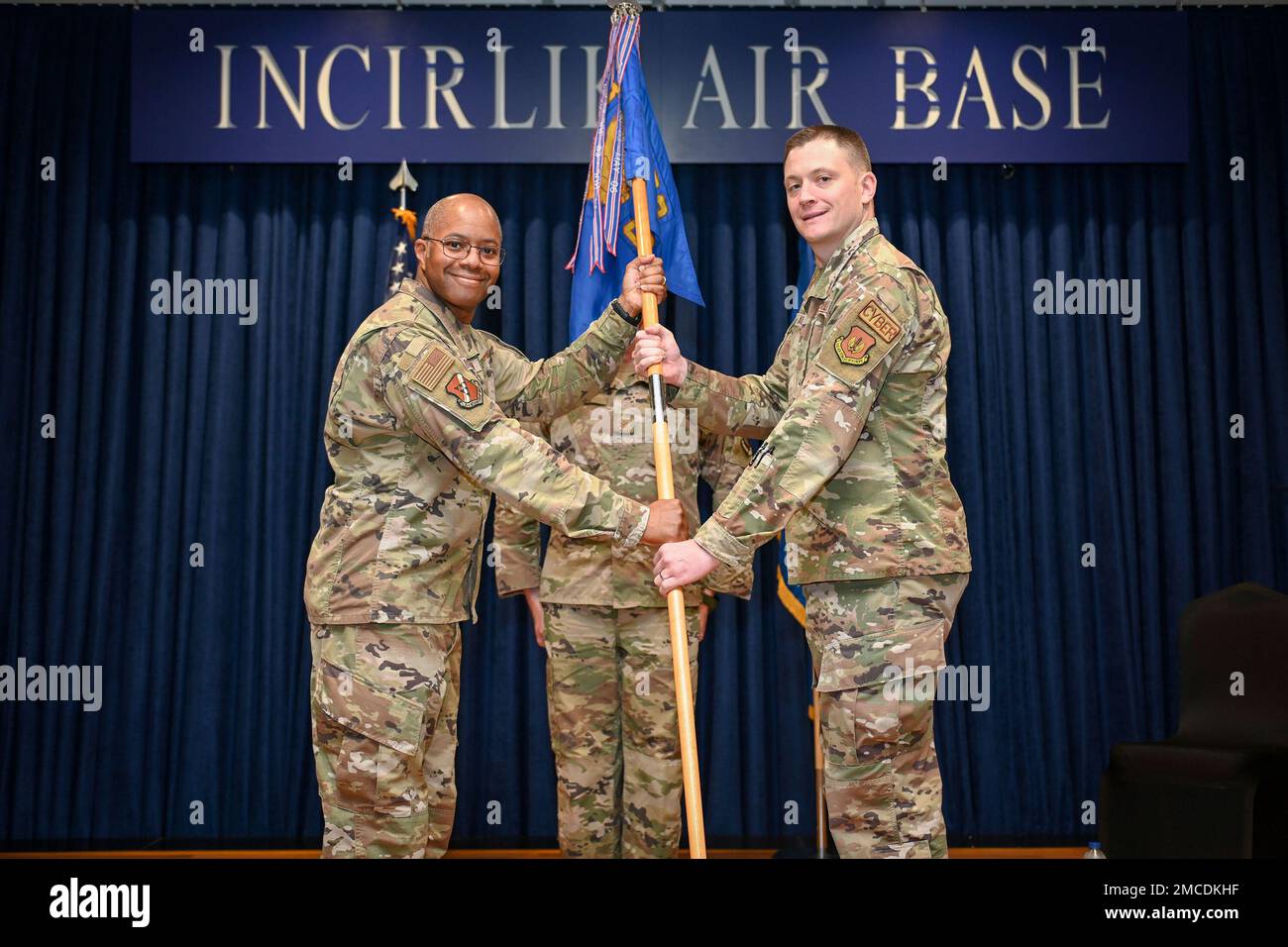 Lt. Col. Marc Aurilio (right), incoming 39th Communications Squadron ...