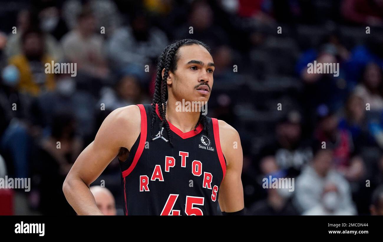 Toronto Raptors guard Dalano Banton plays during the first half of an ...