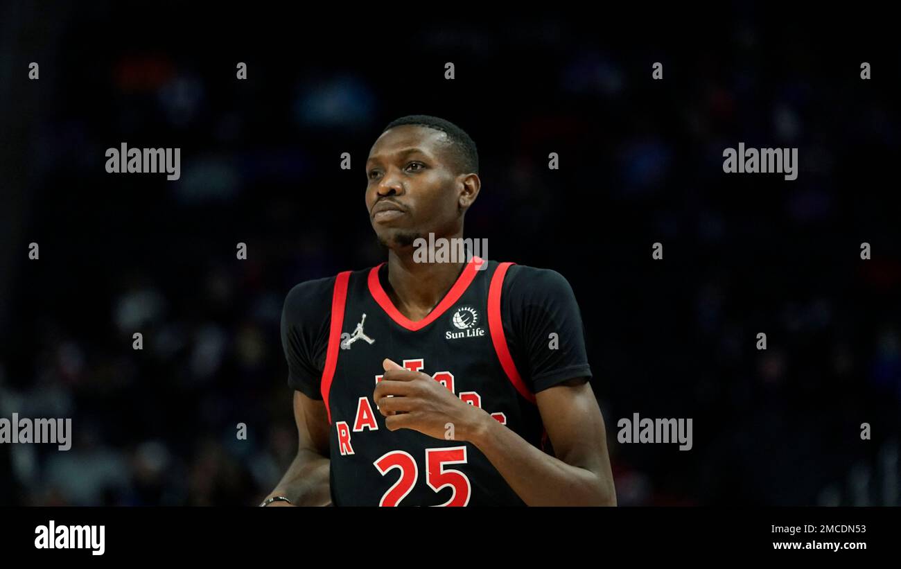 Toronto Raptors forward Chris Boucher plays during the first half of an ...