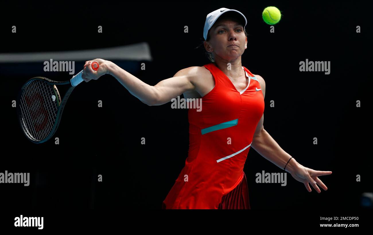 Simona Halep of Romania plays a forehand return to Magdalena Frech of ...