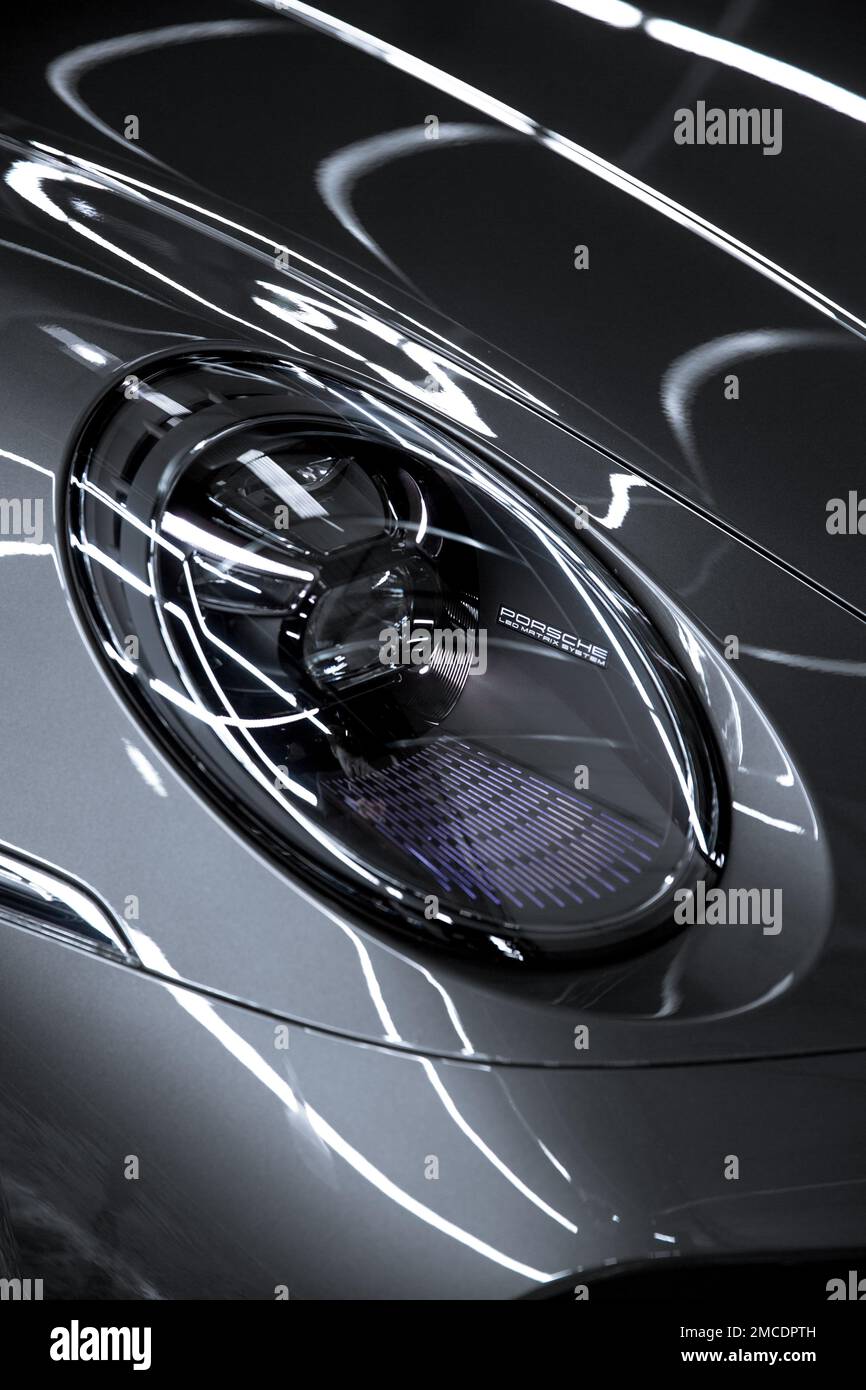 The Front Xenon LED Headlight On A 2022 Porsche 911 Turbo S 992 With ...