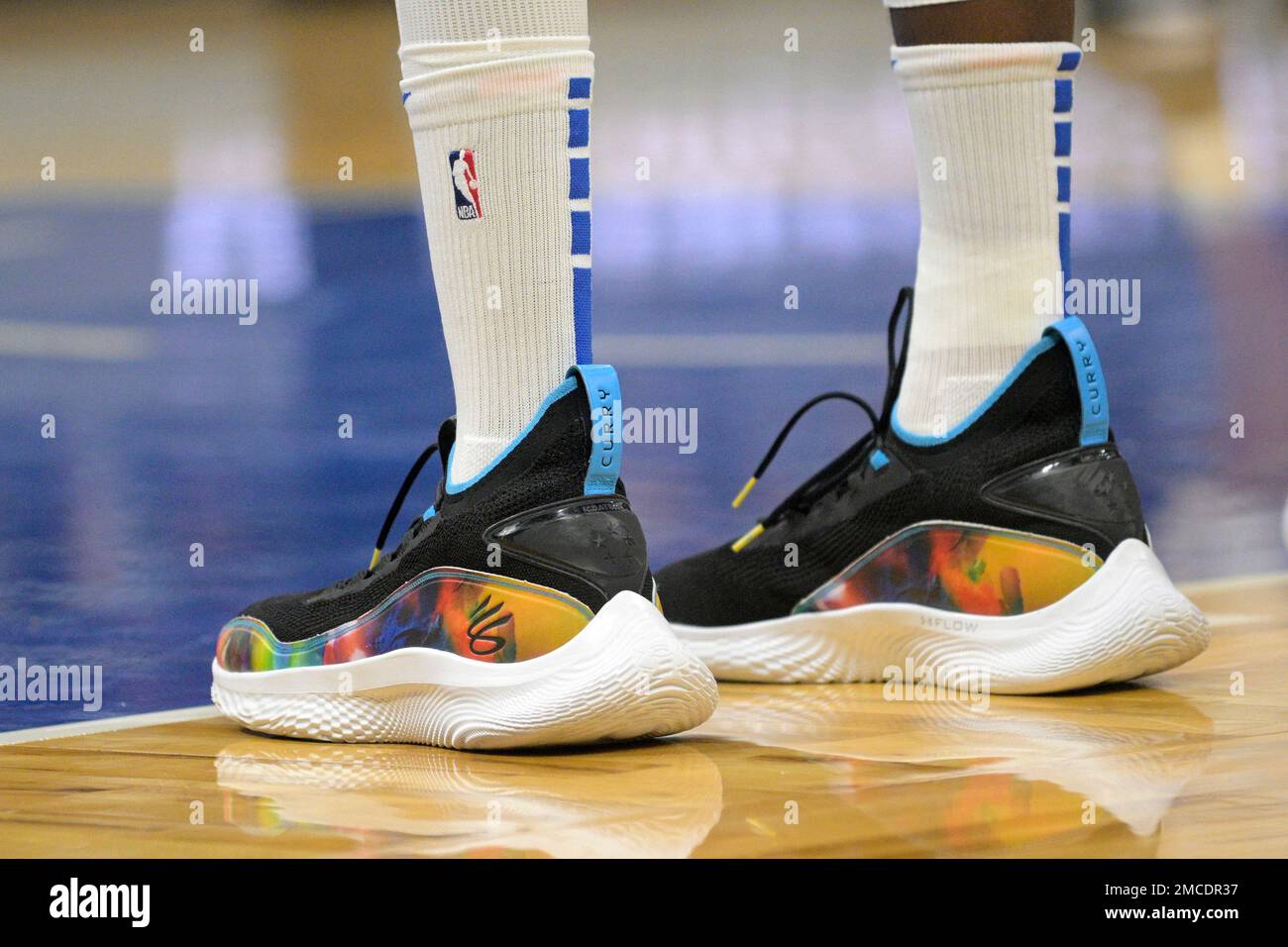 The shoes worn by Orlando Magic center Mo Bamba are viewed during the ...