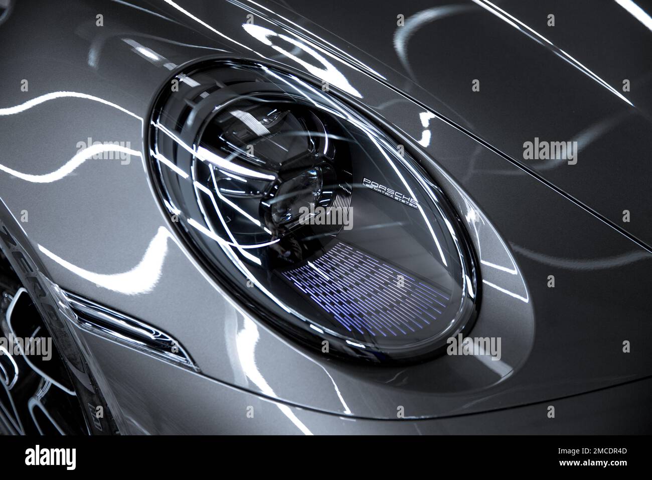 The Front Xenon LED Headlight On A 2022 Porsche 911 Turbo S 992 With ...