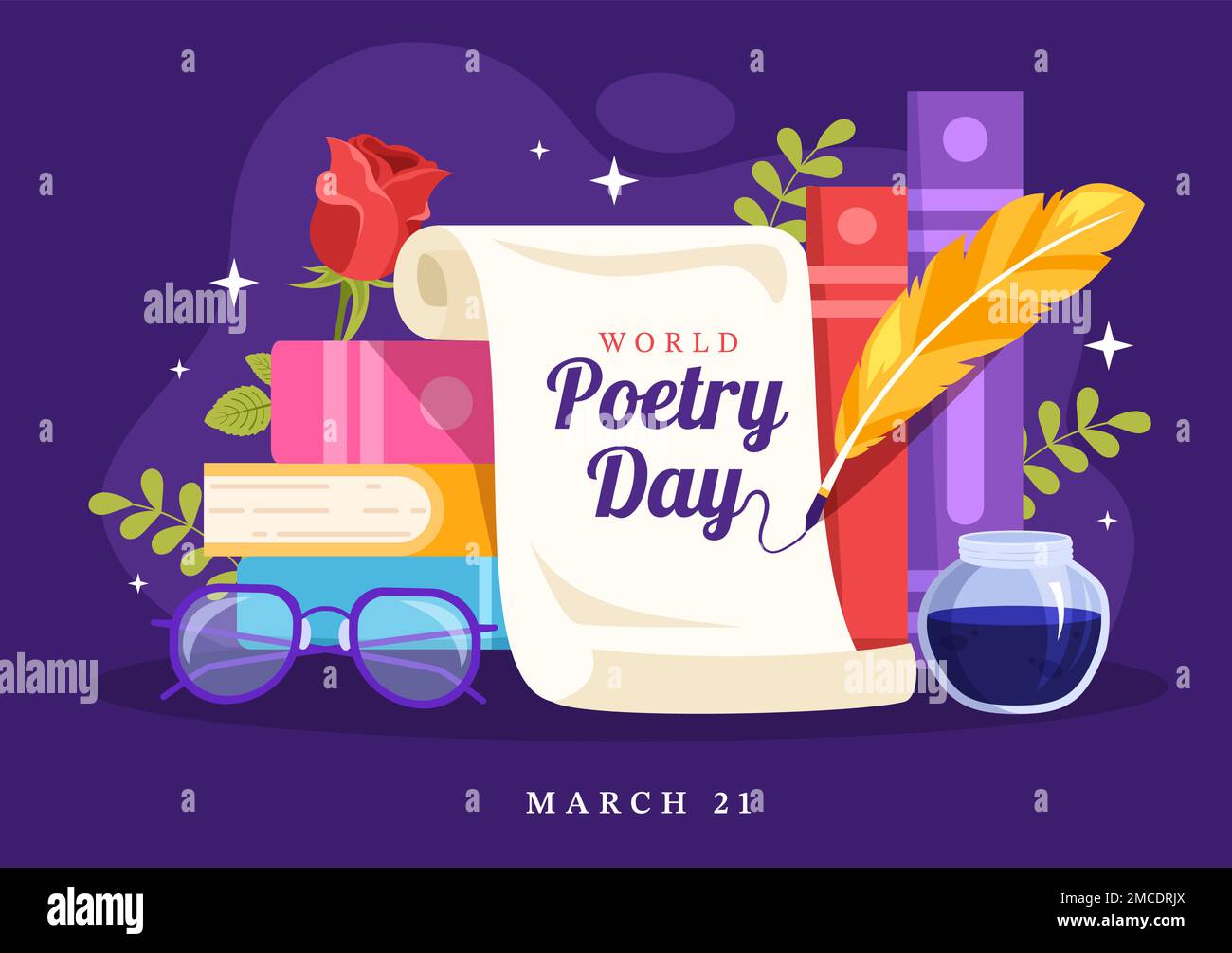 World Poetry Day on March 21 Illustration with a Quill, Paper or ...