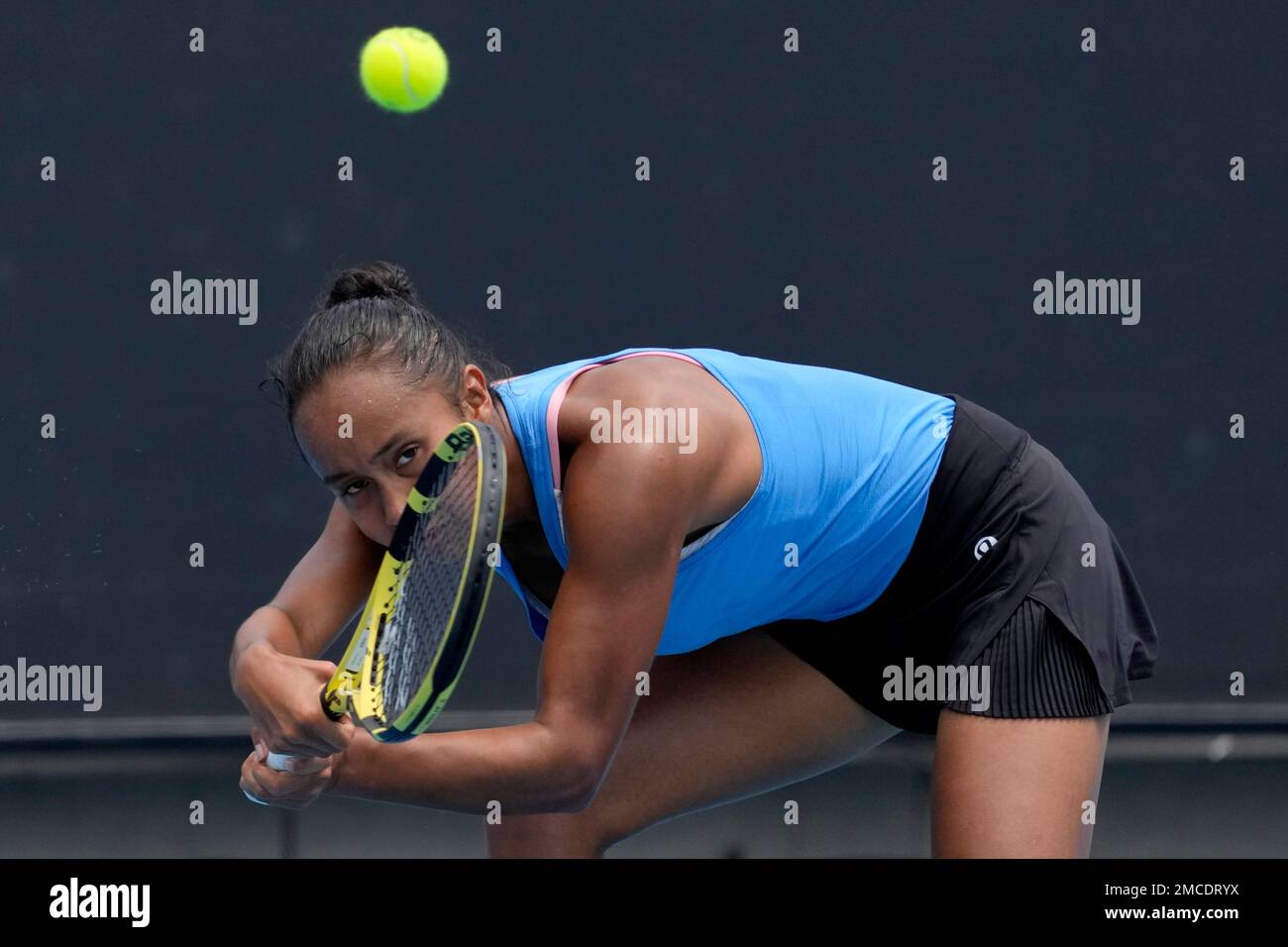 Leylah Fernandez of Canada plays a backhand return to Maddison Inglis ...